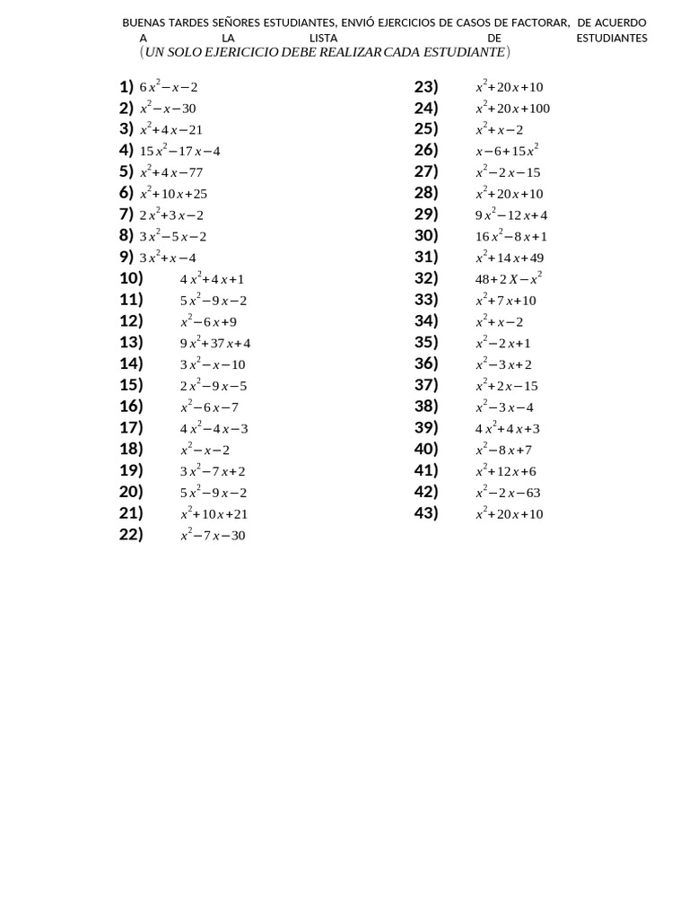 Ejericios de Factorizacion para Proyecto | PDF | Ajedrez