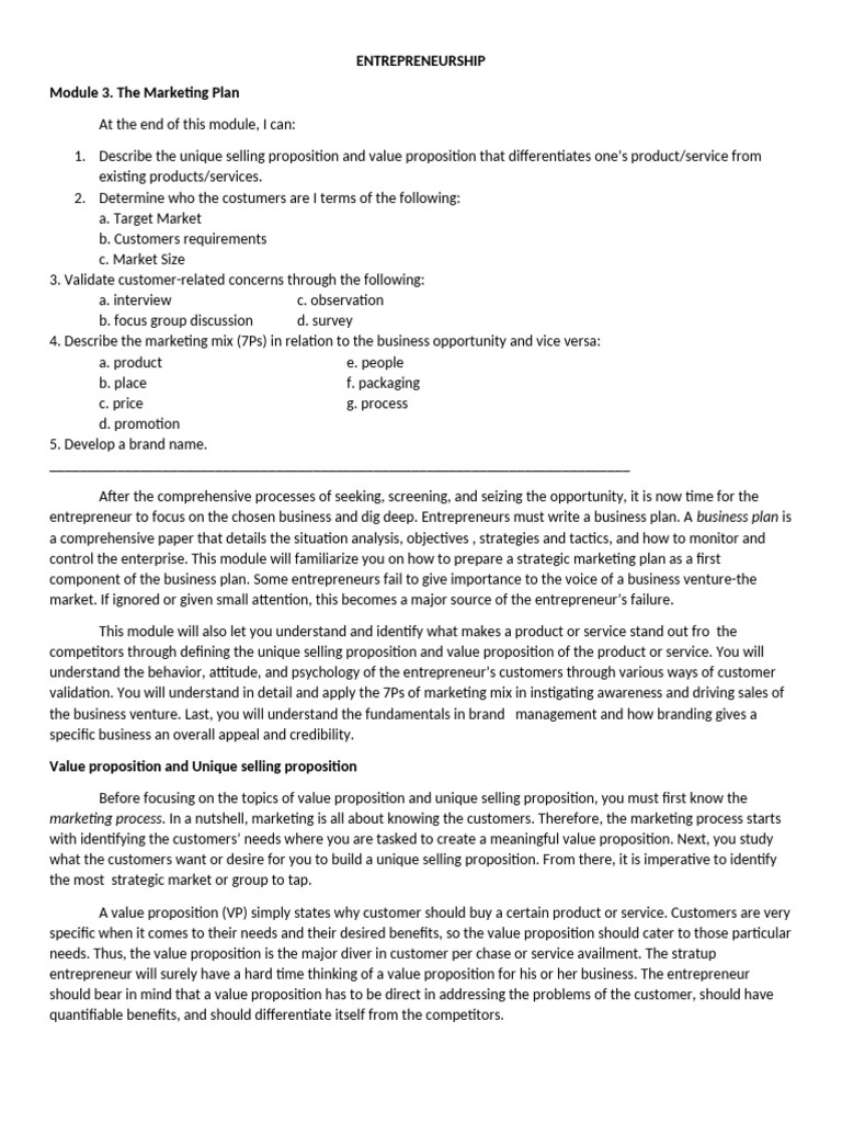 Entrepreneurship-Module 3 | PDF | Focus Group | Survey Methodology