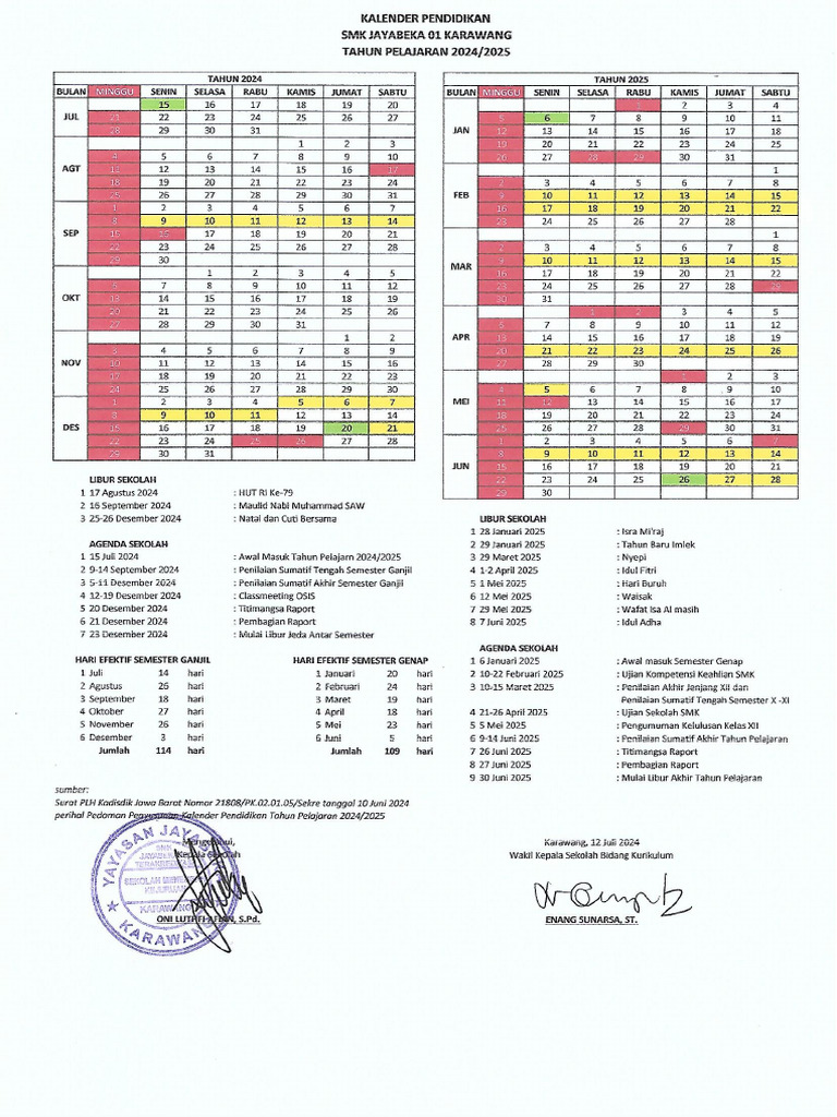 Scan Kalender Pendidikan SMK Jayabeka 01 Karawang 2024-2025 | PDF