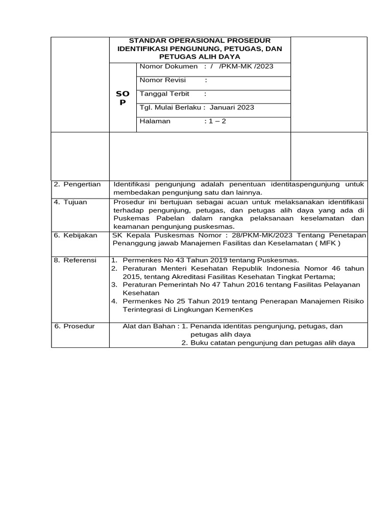 Prosedur Identifikasi Pengunjung Puskesmas | PDF