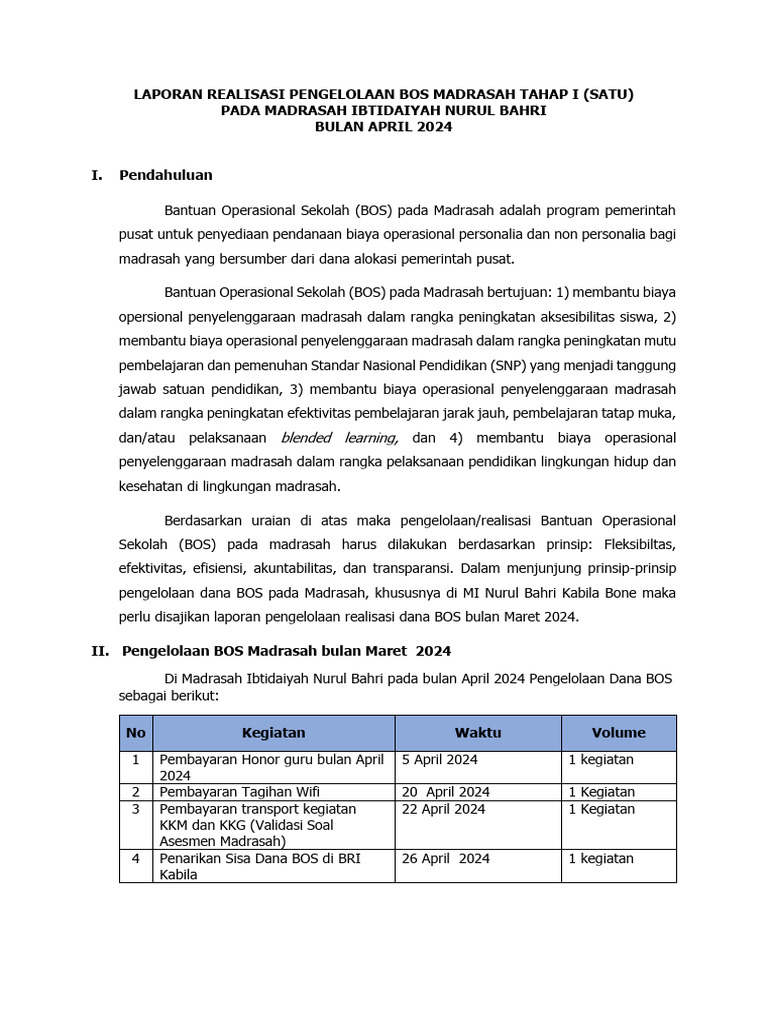 Laporan Pengelolaan Realisasi Pencairan Bos | PDF | Bisnis