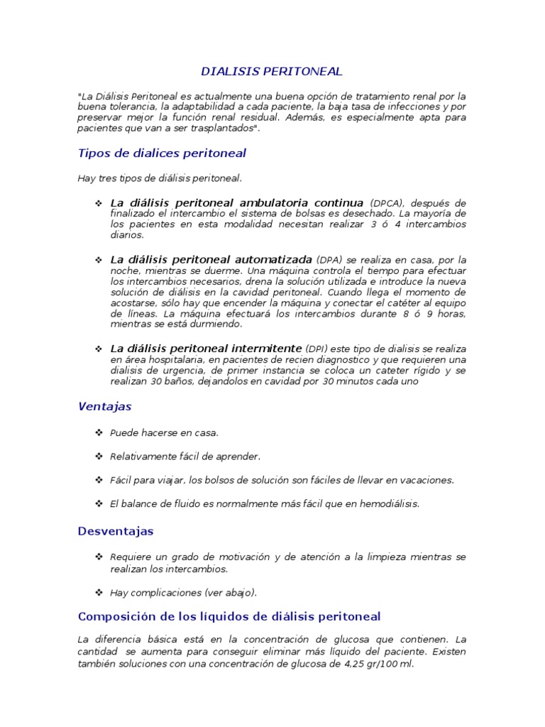 Guía Completa Sobre Diálisis Peritoneal Pdf Diálisis Hemodiálisis