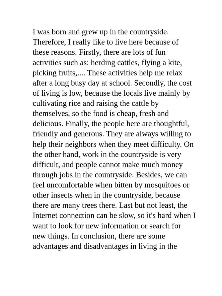 Advantages and Disadvantages of Life in The Countryside | PDF