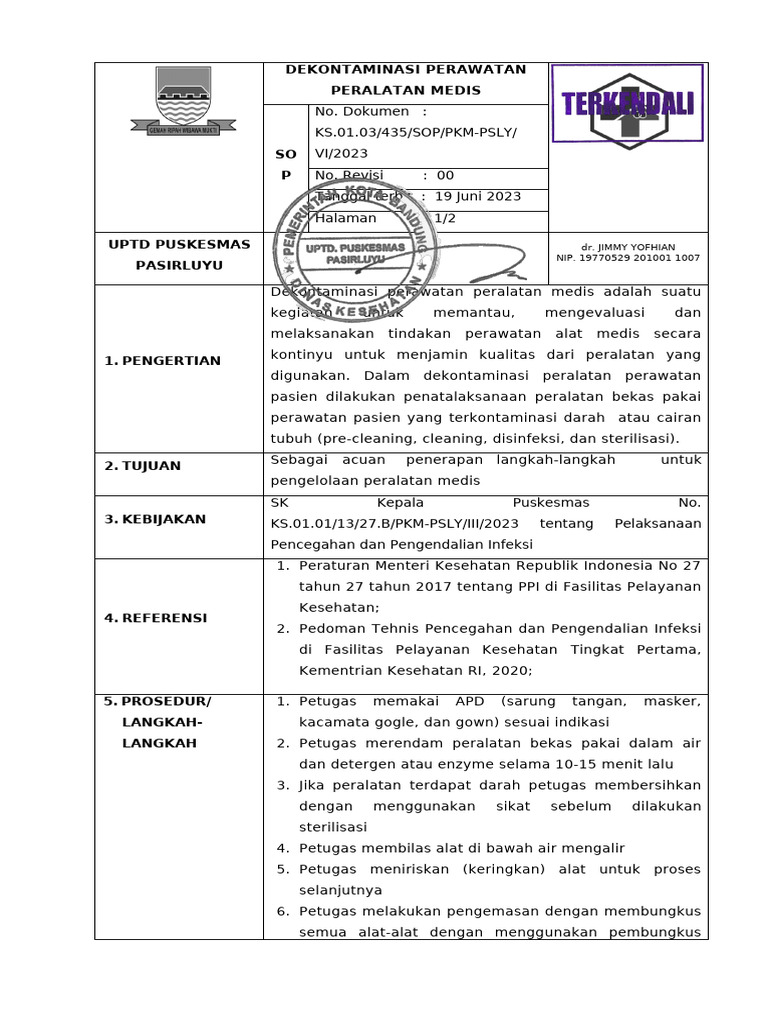 Sop Pengelolaan Peralatan Medis | PDF
