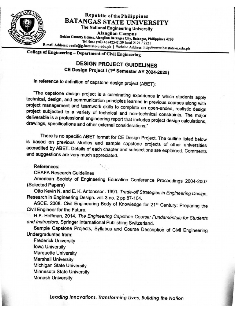 Guidelines For CE Capstone Design | PDF