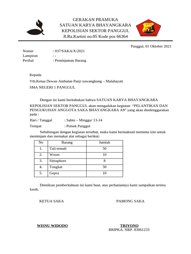 Peminjaman Barang Saka Bhayangkara | PDF