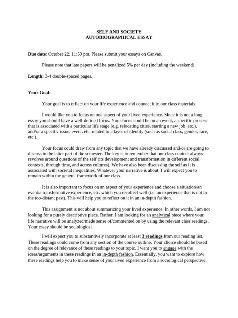 Autobiographical Essay Handout Fall 2024 | PDF | Essays | Citation
