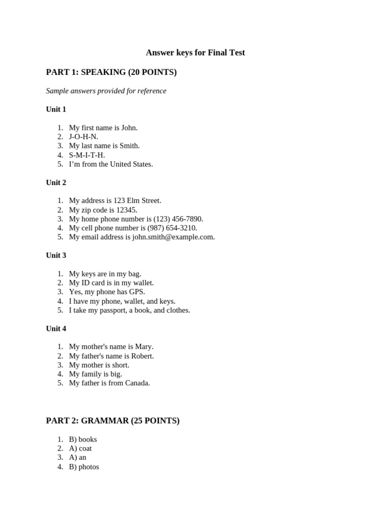Answer Keys For Final Test | PDF | Linguistics