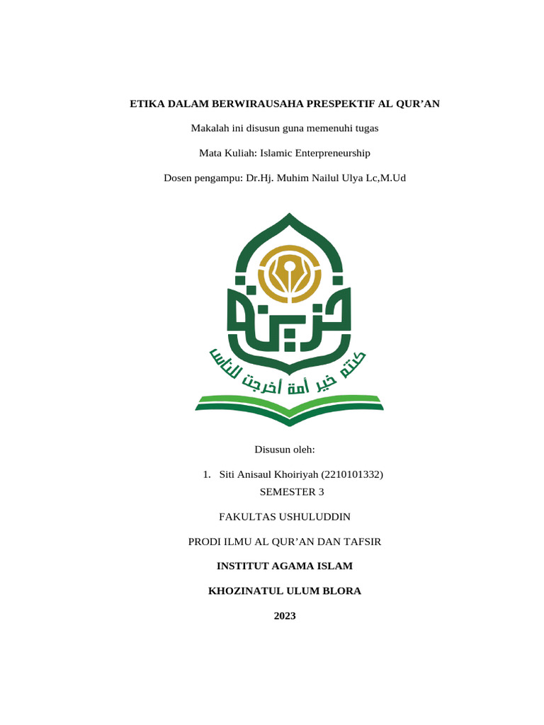 Etika Islamic Enterprneurship | PDF