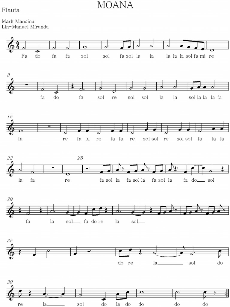 MOHANA - Flauta 2 Con Letra | PDF