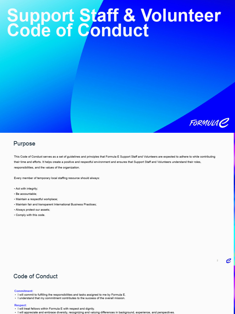 Volunteer Support Staff Code of Conduct | PDF | Insurance | Volunteering