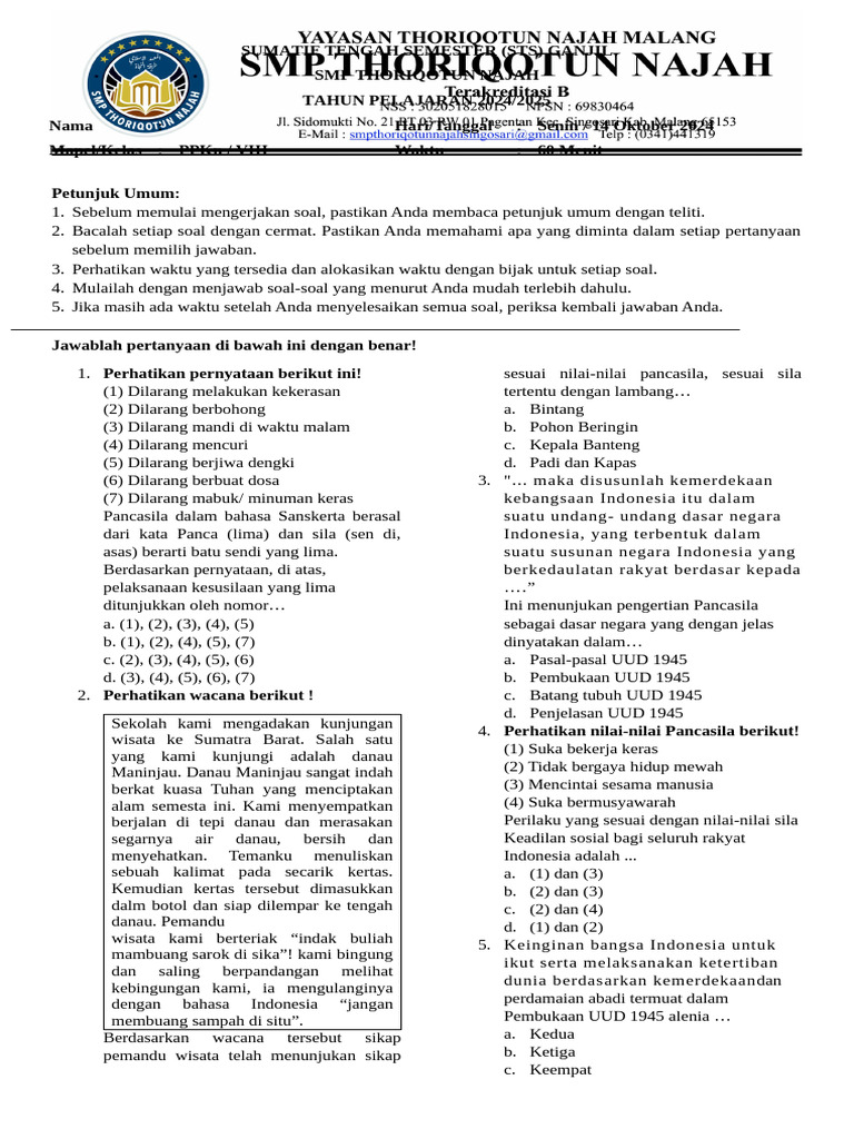 PPKN Soal STS Ganjil 2024 | PDF