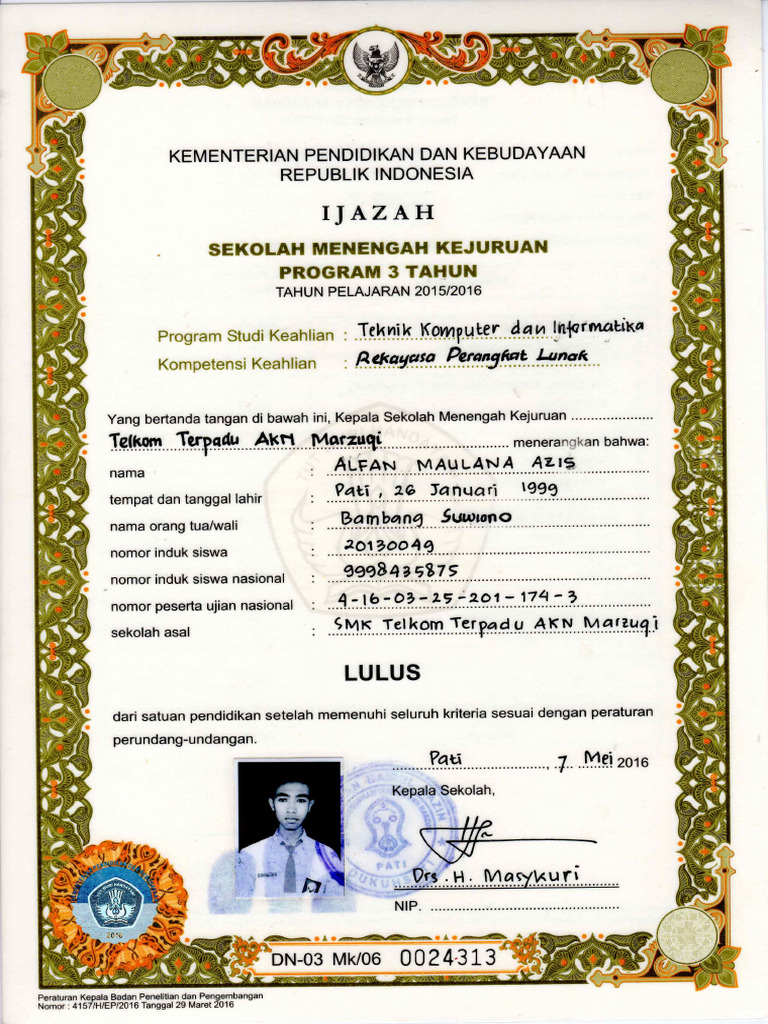 Ijazah Alfan Maulana Azis | PDF