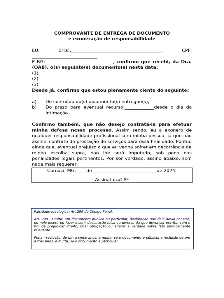 Modelo - Comprovante de Entrega de Documento | PDF | Ciências Sociais | Direito