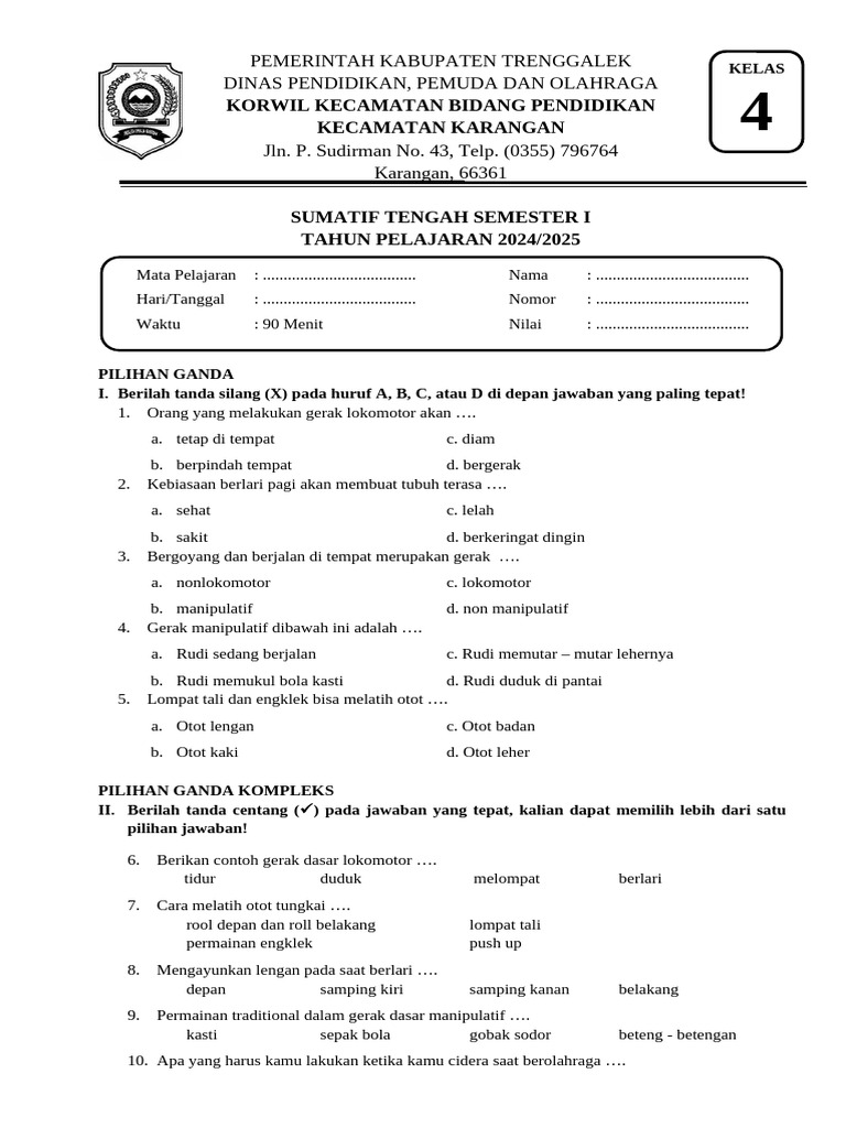 Soal STS Kelas 4 Kumer | PDF