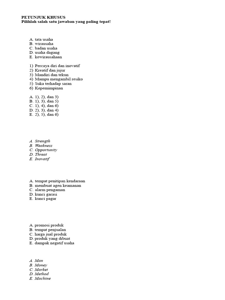 Latihan Soal Pkwu SMT 1 | PDF