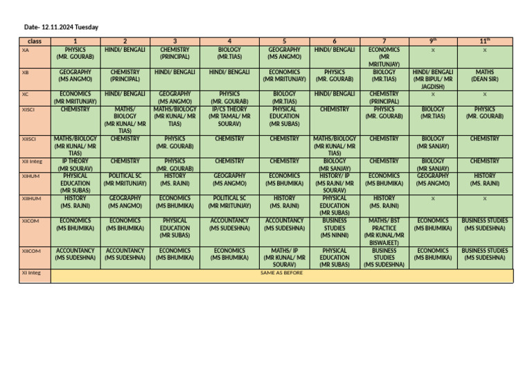 Revised CLASS ROUTINE FOR 12.11.24 | PDF | Natural Sciences | Physical ...