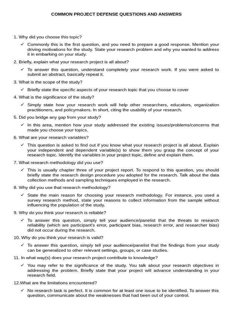 Common Project Defense Questions and Answers | PDF | Methodology ...