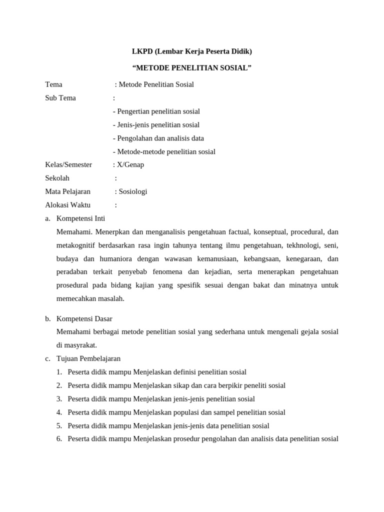 LKPD Penelitian Sosial | PDF | Karier & Perkembangan | Ilmu Sosial