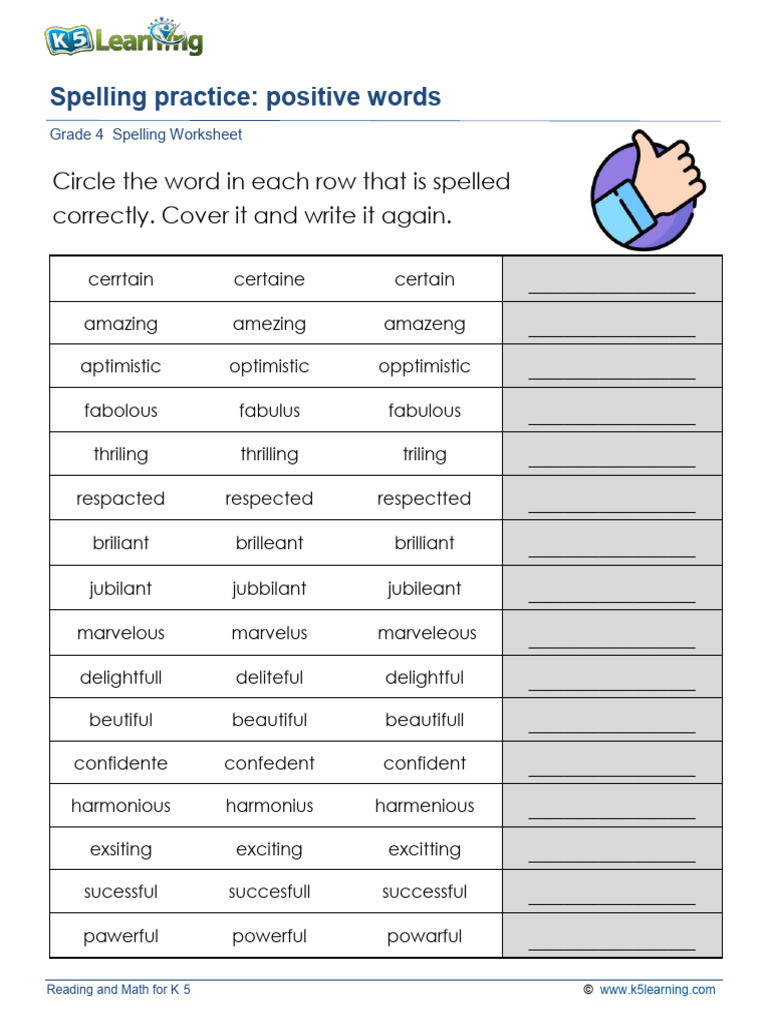 Spelling Practice - Positive Words | PDF