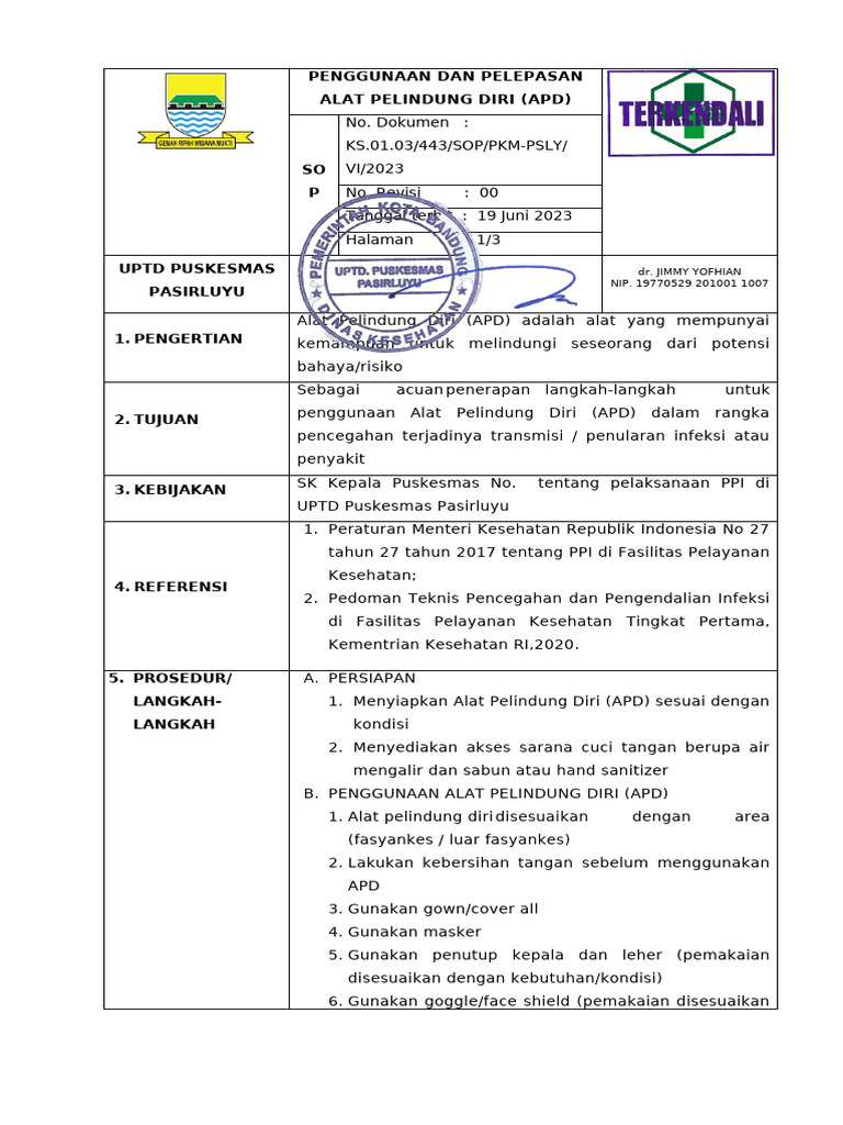 Sop Penggunaan Dan Pelepasan Apd | PDF | Sains & Matematika