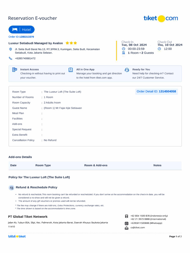 (APPROVED) 20241008-10 E-Ticket Hotel & Proof of Payment | PDF ...