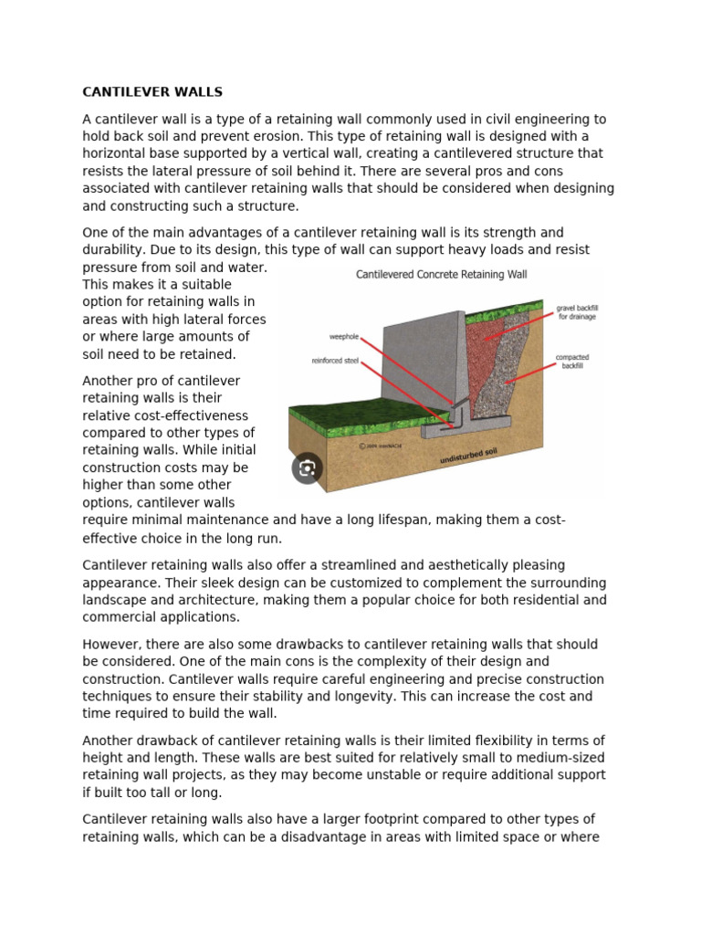 CANTILEVER RETAINING WALL | PDF | Civil Engineering | Building Engineering