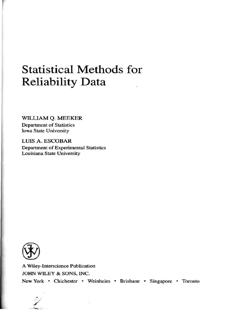 Statistical Methods For Reliability Data 2841o81zs8 | PDF | Regression Analysis | Bootstrapping ...