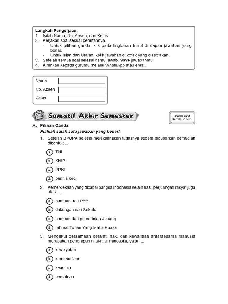 SD Pendidikan Pancasila 5 Sumatif Akhir Semester | PDF