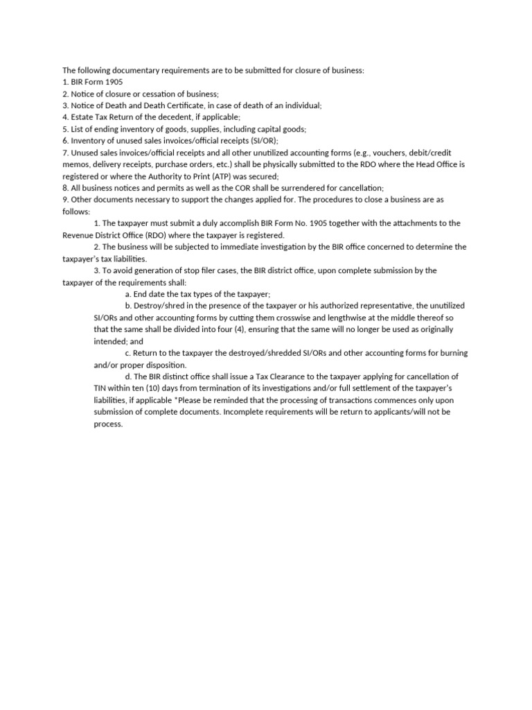 Bir Closure Requirements | PDF