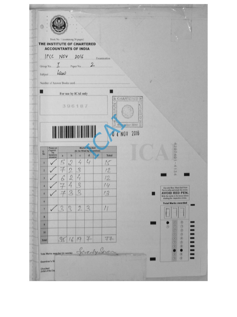 IPCC Law Answer Sheet | PDF