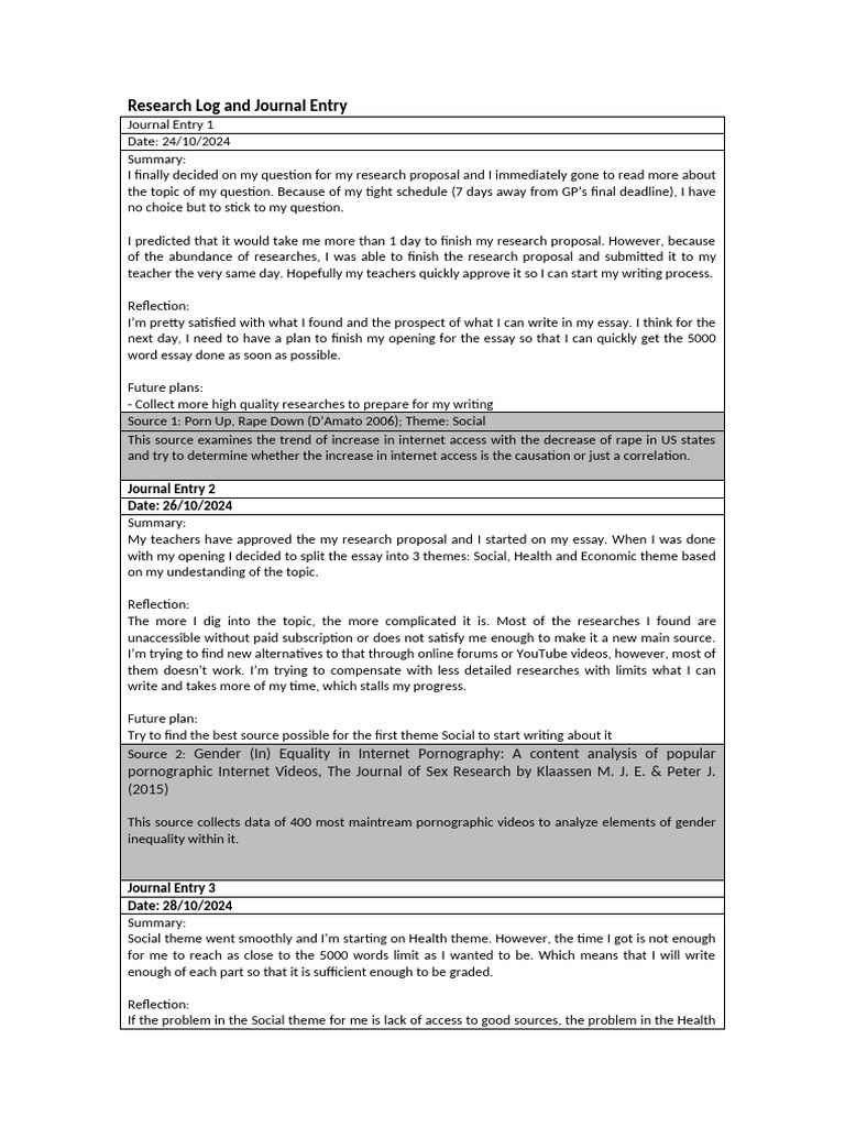 VN287 - 0005 - Research Log | PDF | Career & Growth | Wellness