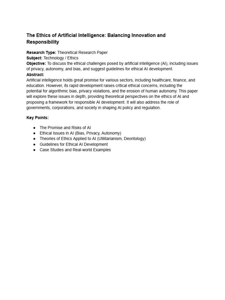 The Ethics of Artificial Intelligence - Balancing Innovation and Responsibility | PDF