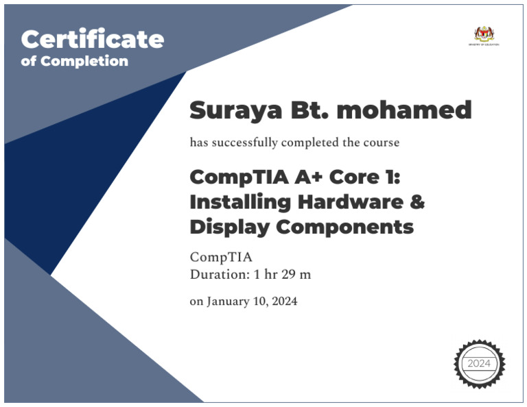 CompTIA A+ Core 1 - Installing Hardware & Display Components | PDF