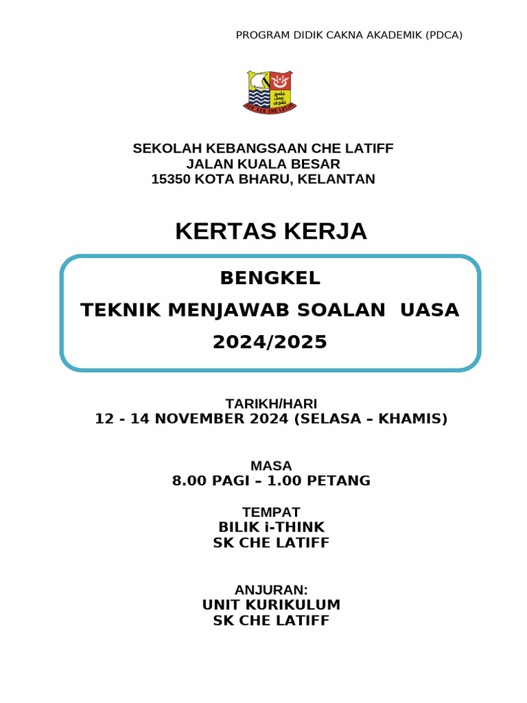 Kertas Kerja Bengkel 2024 | PDF