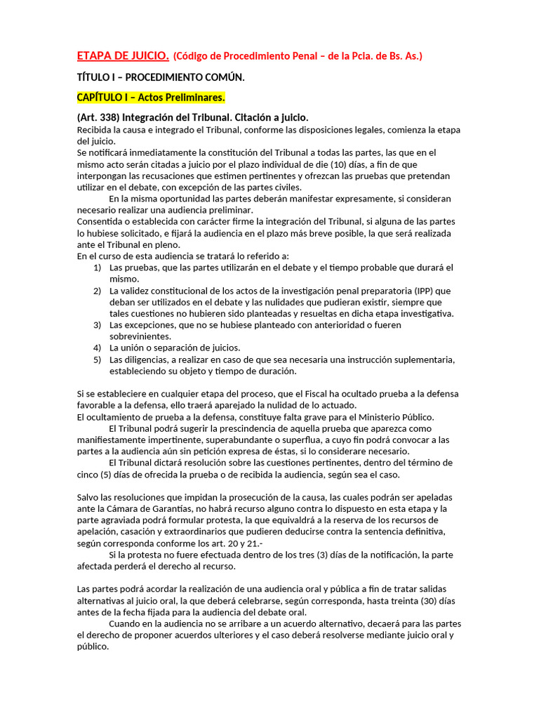 Etapa de Juicio CPP - Art. 338 A 368 | PDF | Fiscal | Justicia
