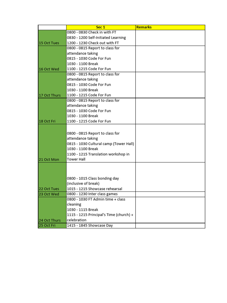 2024 Blended Week Schedule - Sec 1 | PDF