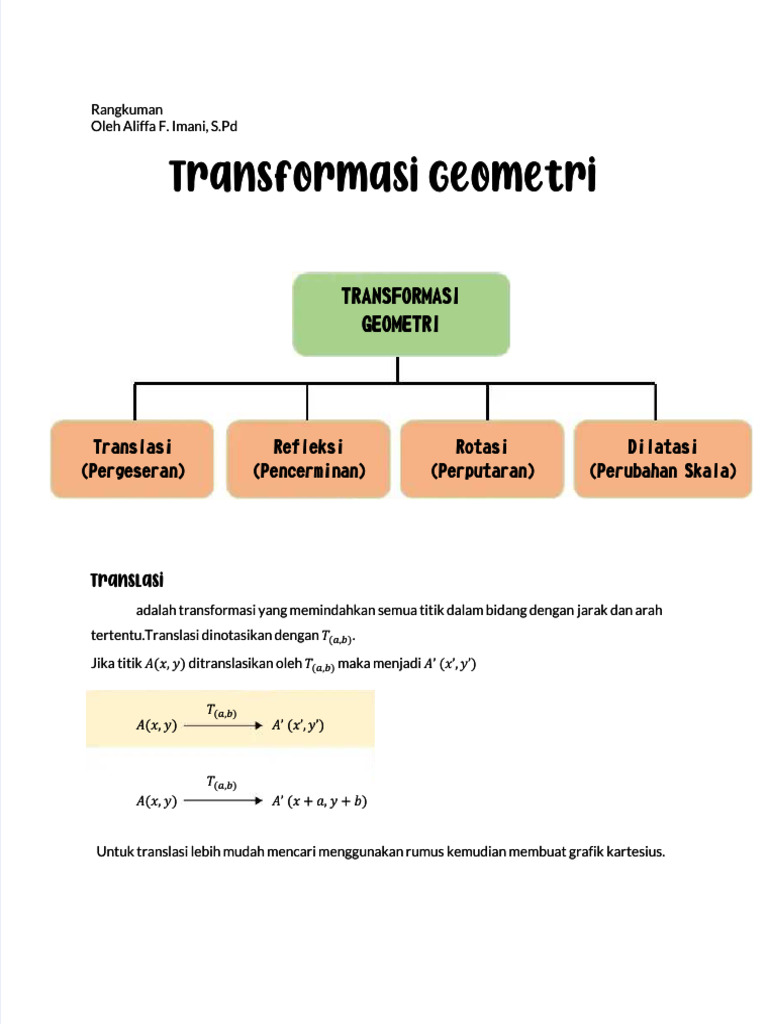 PDF Rangkuman Transformasi Geometri - Compress | PDF | Science & Mathematics