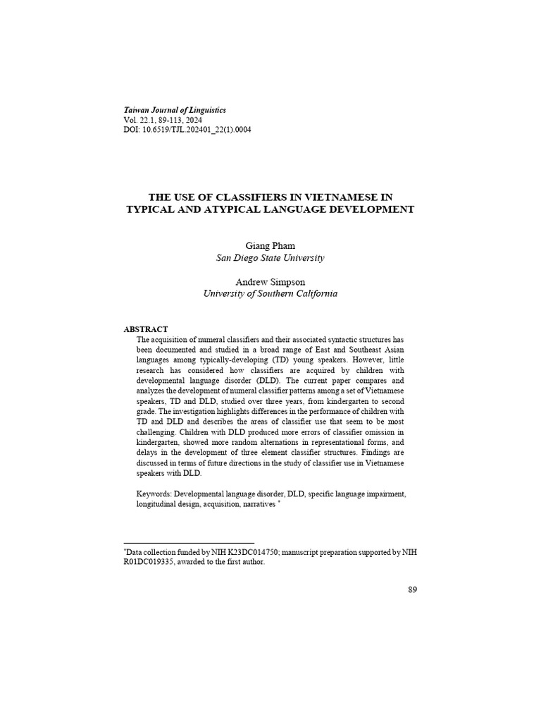 The Use of Classifiers in Vietnamese in | PDF | Grammatical Tense | Word