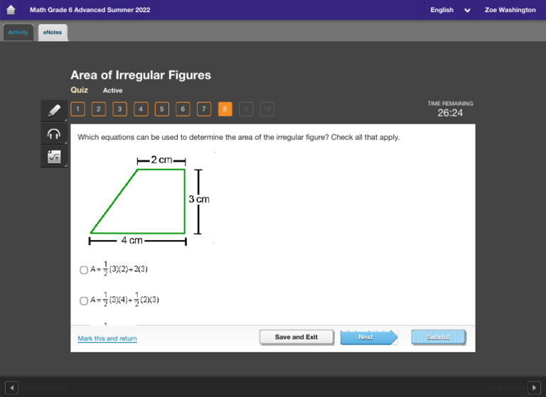 Math Grade 6 Advanced Summer 2022 - Edgenuity - Com 235 | PDF