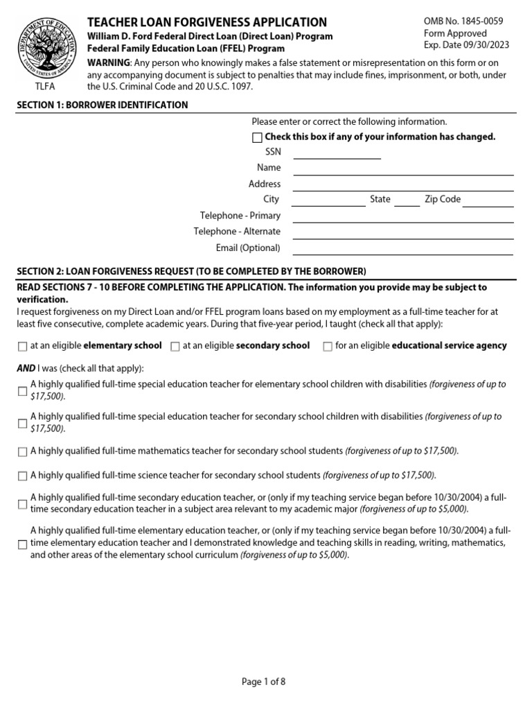 Teacher Loan Forgiveness Application | PDF | Teachers | Schools
