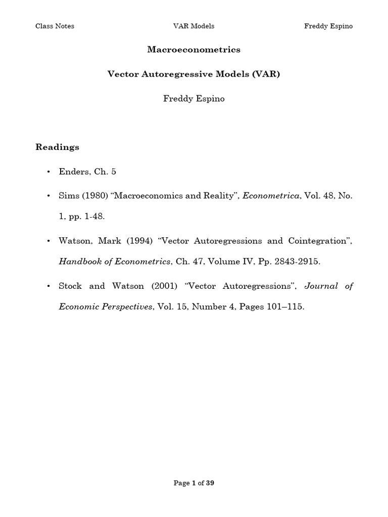 04 Var | PDF | Vector Autoregression | Econometrics