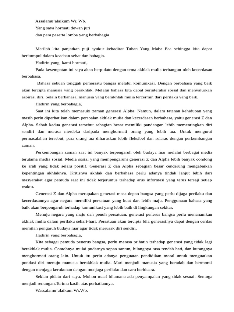 Pidato Untuk Lomba (Karya Siswa) Edit Baru | PDF