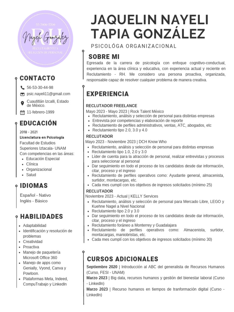 CV - Jaquelin Nayeli Tapia González | PDF | Gestión de recursos humanos | Reclutamiento