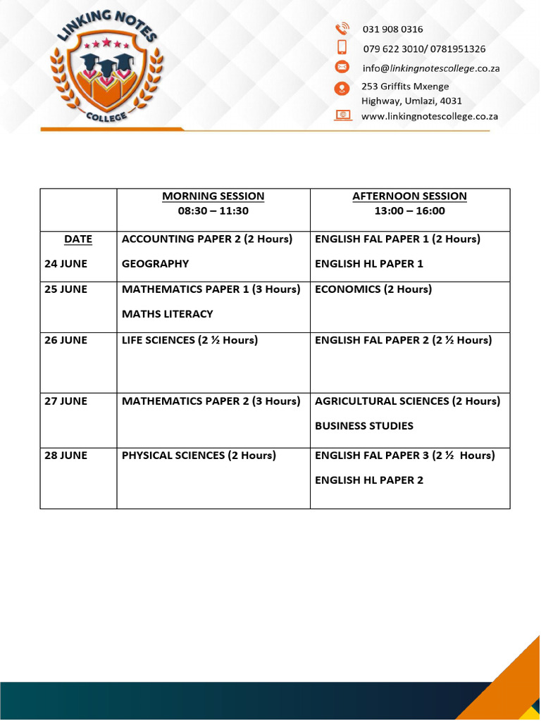 June Examination Timetable | PDF
