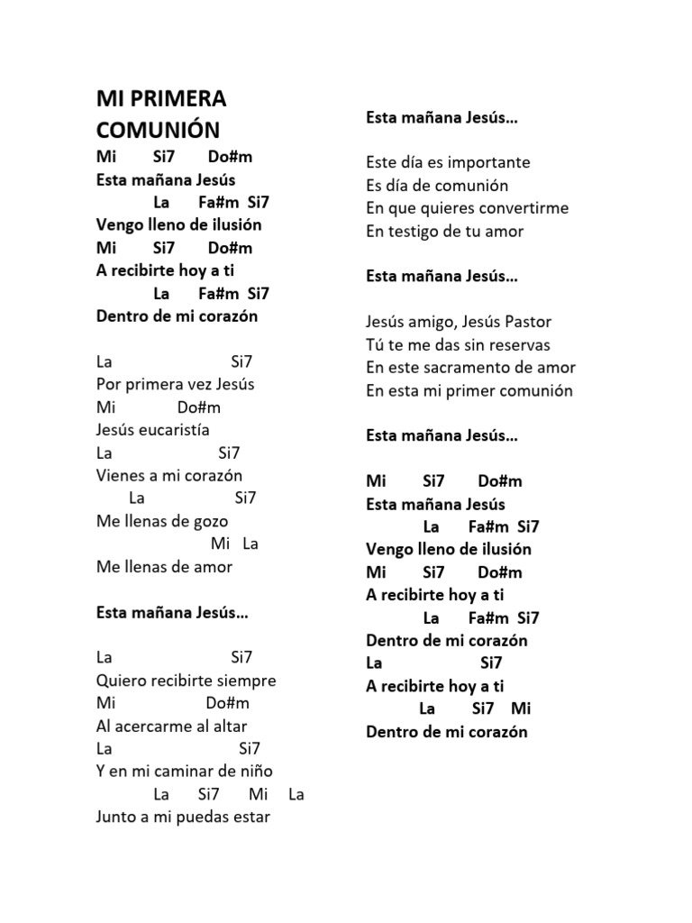 Letra y acordes de "Mi Primera Comunión" | PDF