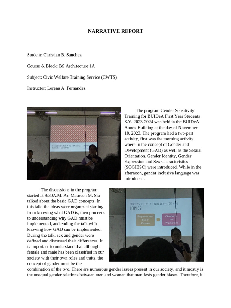 NARRATIVE REPORT-GST | PDF | Gender | Gender Studies