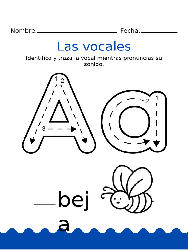 Hoja de Trabajo Las Vocales Ilustrado Azul | PDF