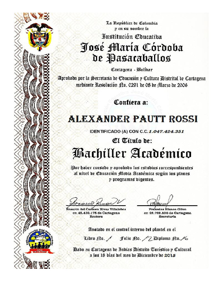 Diploma Bachiller | PDF