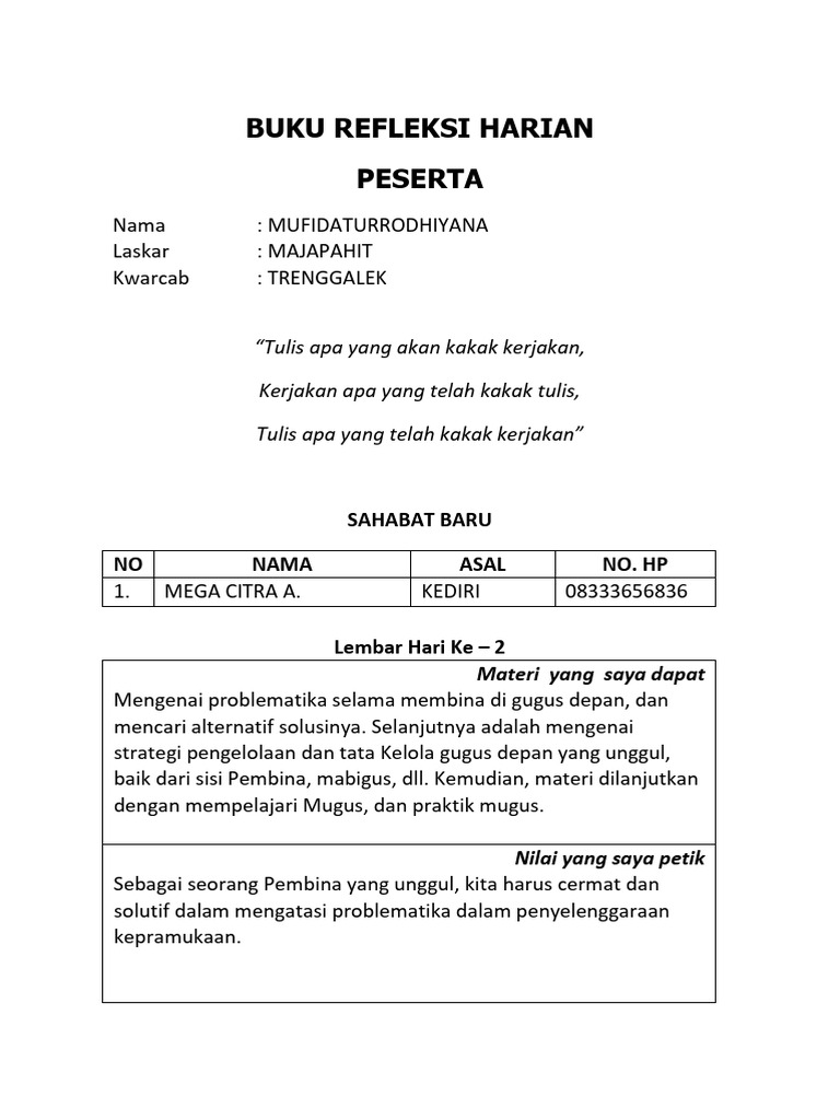 Buku Refleksi Peserta (H 2) | PDF